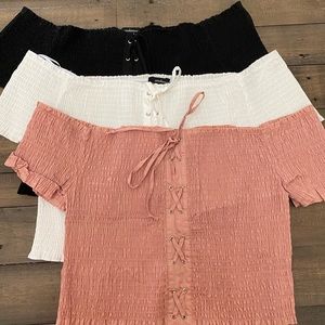 Tops | Off The Shoulder Scrunch Tie Front Crop Top | Poshmark